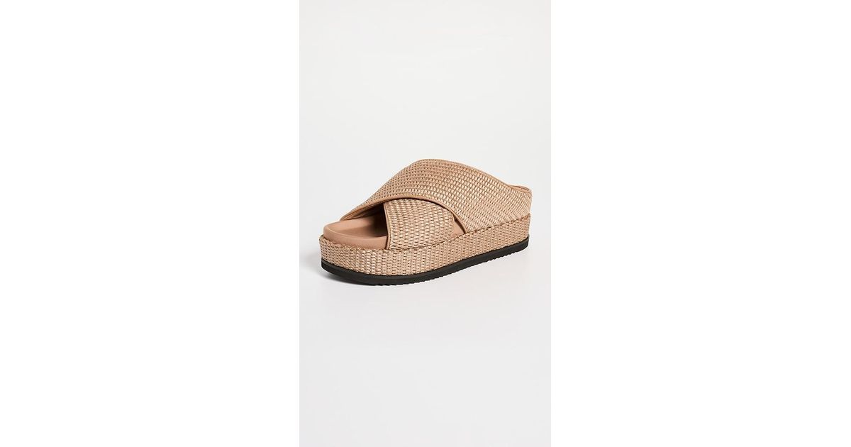 Roam Cross Stack Raffia Platform Slides in Natural | Lyst