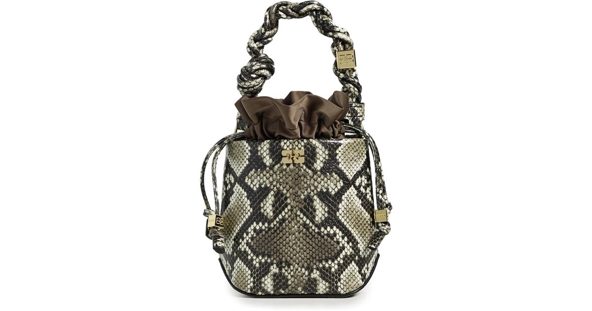 Ganni Bou Bucket Bag Mini Snake in Black | Lyst