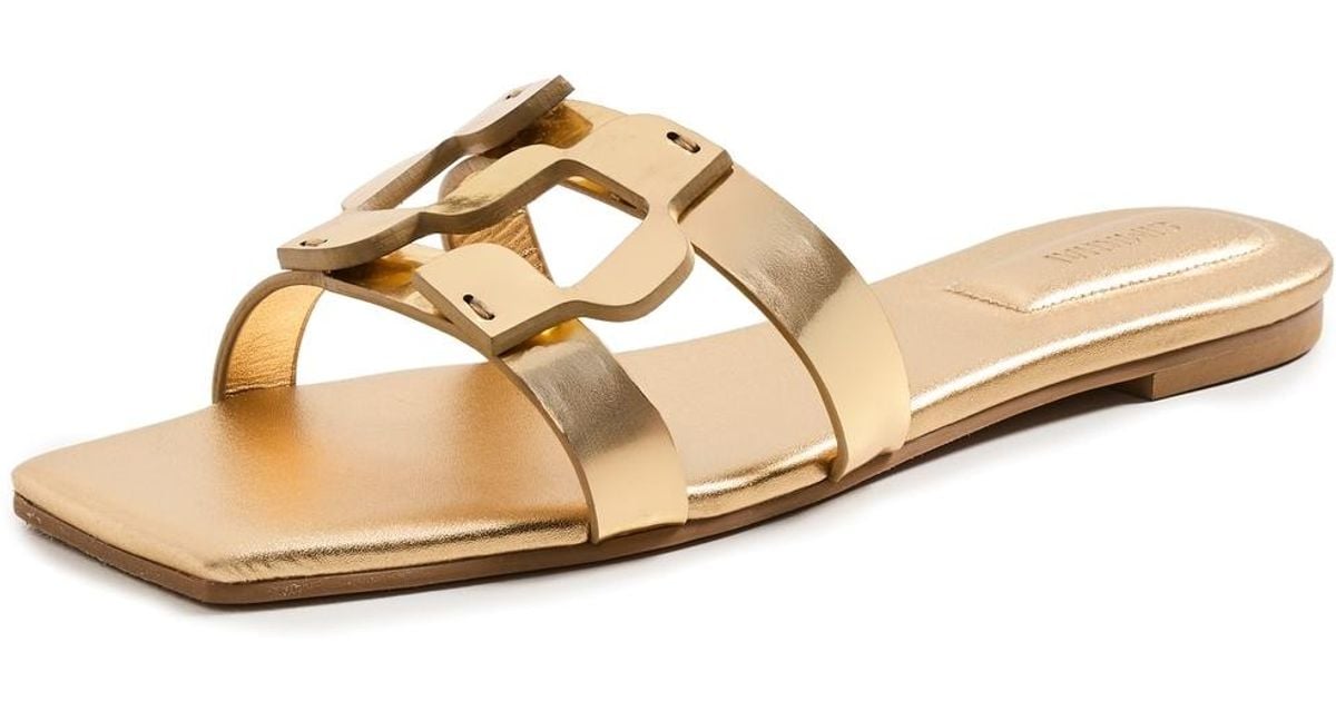 Jonathan Simkhai Monogram Metallic Flat Slides | Lyst
