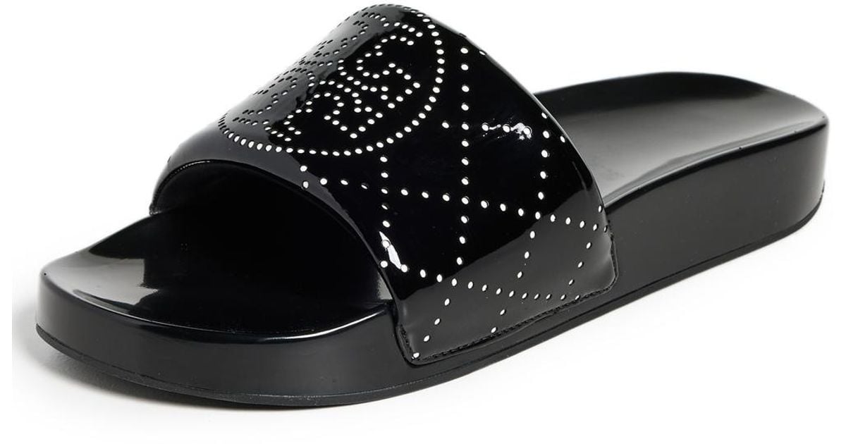 Tory Burch Double T Pool Slides in Black | Lyst
