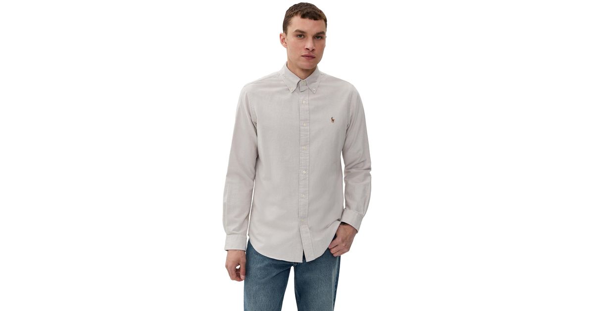 Polo Ralph Lauren Classic Fit Iconic Oxford Shirt in Gray for Men | Lyst
