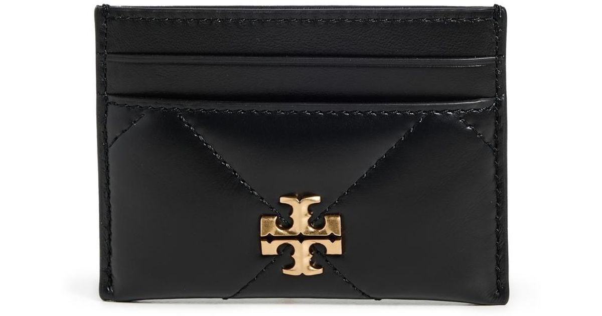 Tory Burch Kira Diamond Leather Card Case in Black | Lyst