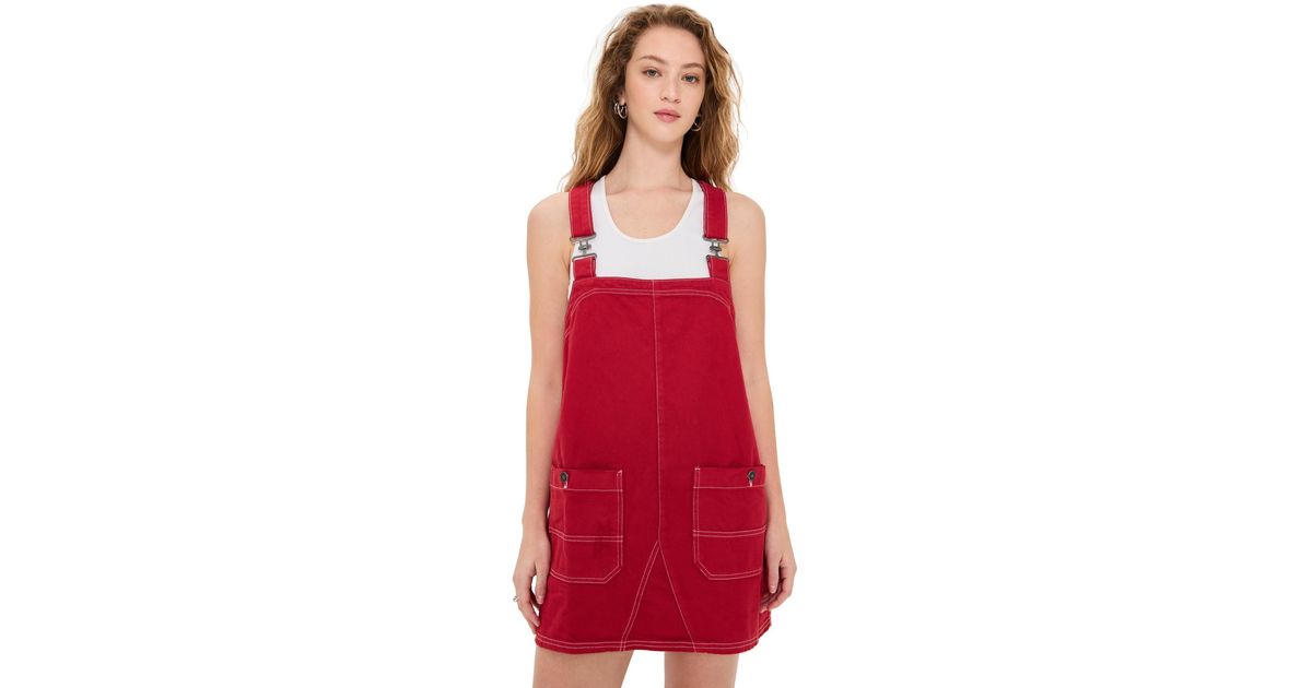 Free People Mini Smock Overalls in Red | Lyst