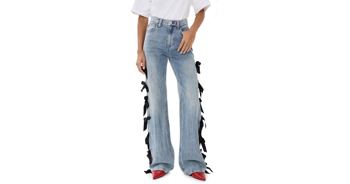 Alice + Olivia Weezy Full Length Jeans With Side Bows in Blue | Lyst