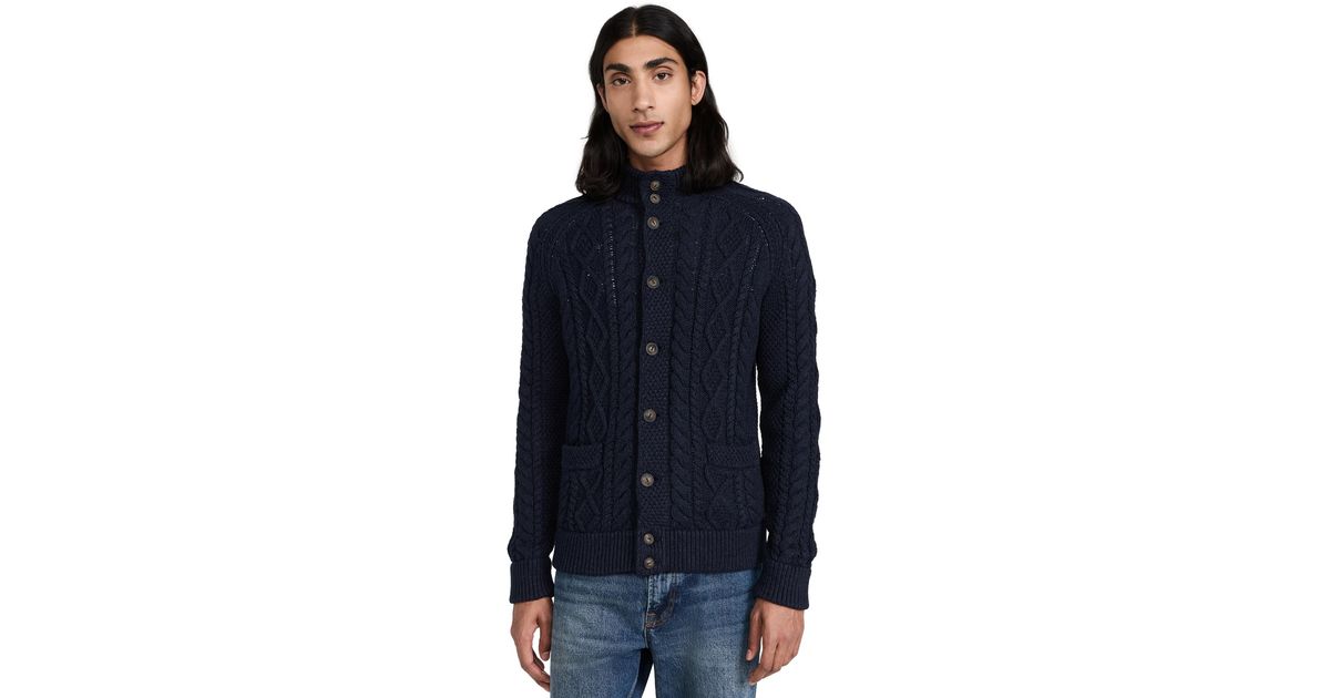 Polo Ralph Lauren Poo Raph Auren Aran Cotton Ock Neck Cardigan Navy Cobo X in Blue for Men | Lyst