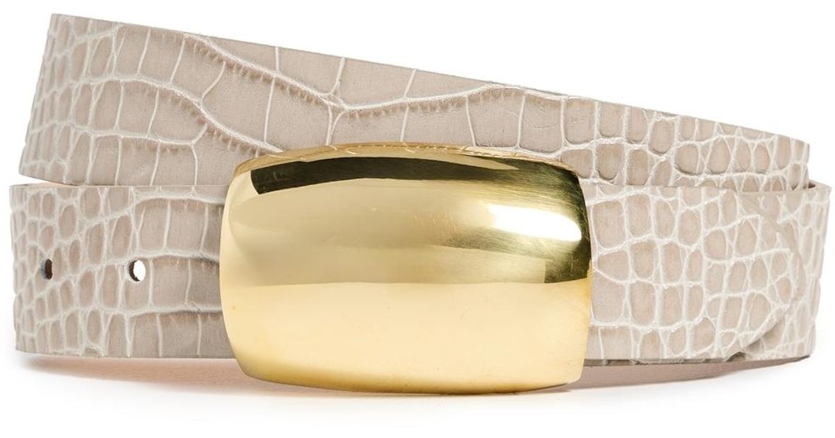 L'Agence Milou Domed Croc Embossed Belt in White | Lyst