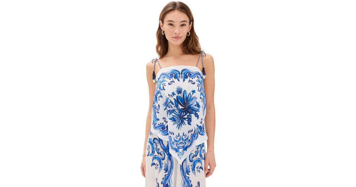 FARM Rio Garden Tiles Blouse in Blue | Lyst