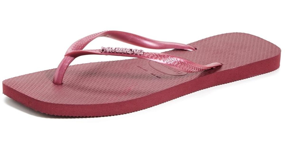 Havaianas Slim Square Logo Metallic Flip Flops in Pink | Lyst