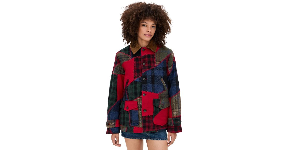 Polo Ralph Lauren Wool Patchwork Woven Coat in Red | Lyst