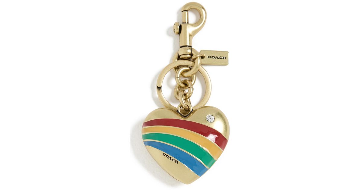 COACH Heart Charm Keychain in White | Lyst