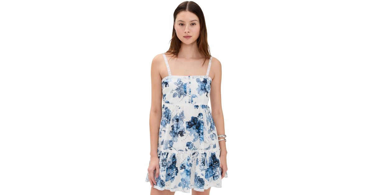 Alice + Olivia Fallon Square Neck Babydoll Mini Dress in Blue | Lyst