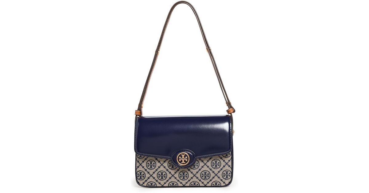 Tory Burch Robinson T Monogram Convertible Shoulder Bag in Blue | Lyst