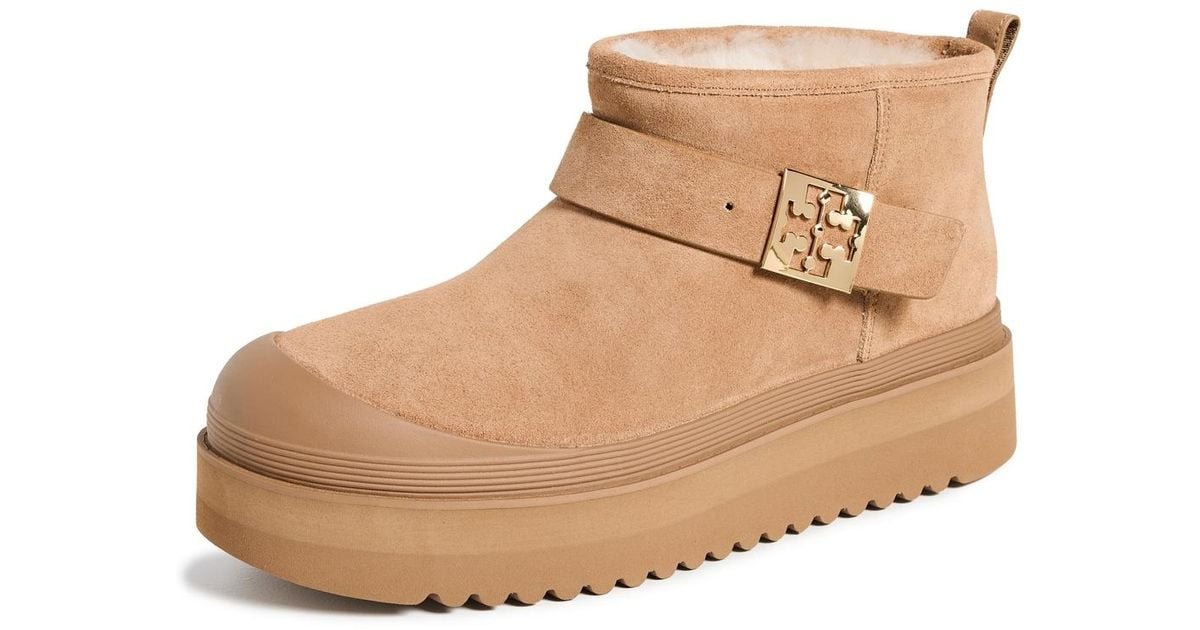 Tory Burch Mellow Shearling Platform Boots in White | Lyst