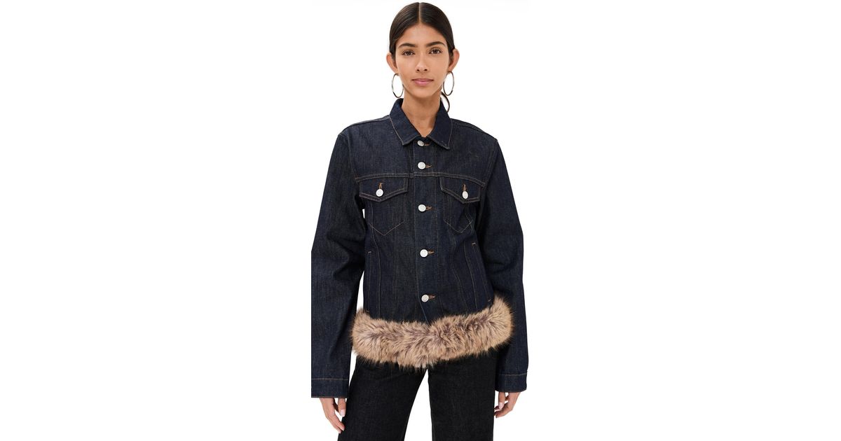 Coperni Faux Fur Hem Denim Jacket in Blue | Lyst