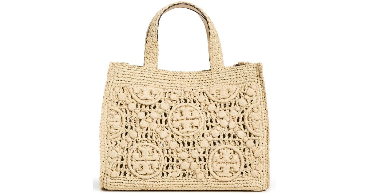 Tory Burch T Monogram Raffia Square Tote in Natural | Lyst