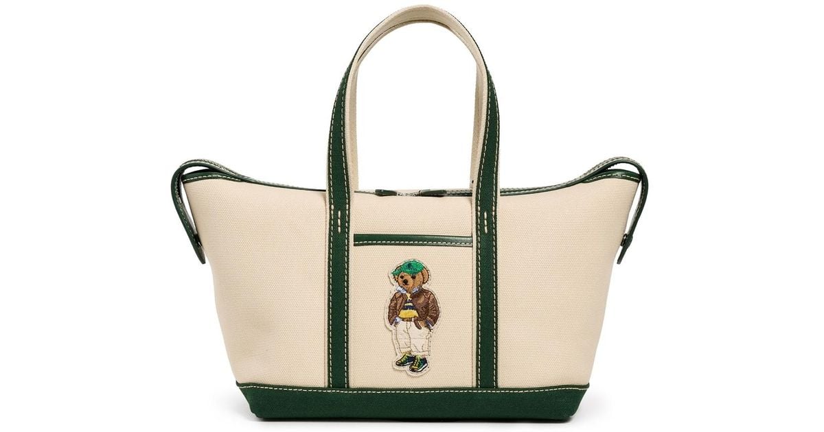 Polo Ralph Lauren Polo Bear Canvas Mini Shopper Tote in White | Lyst