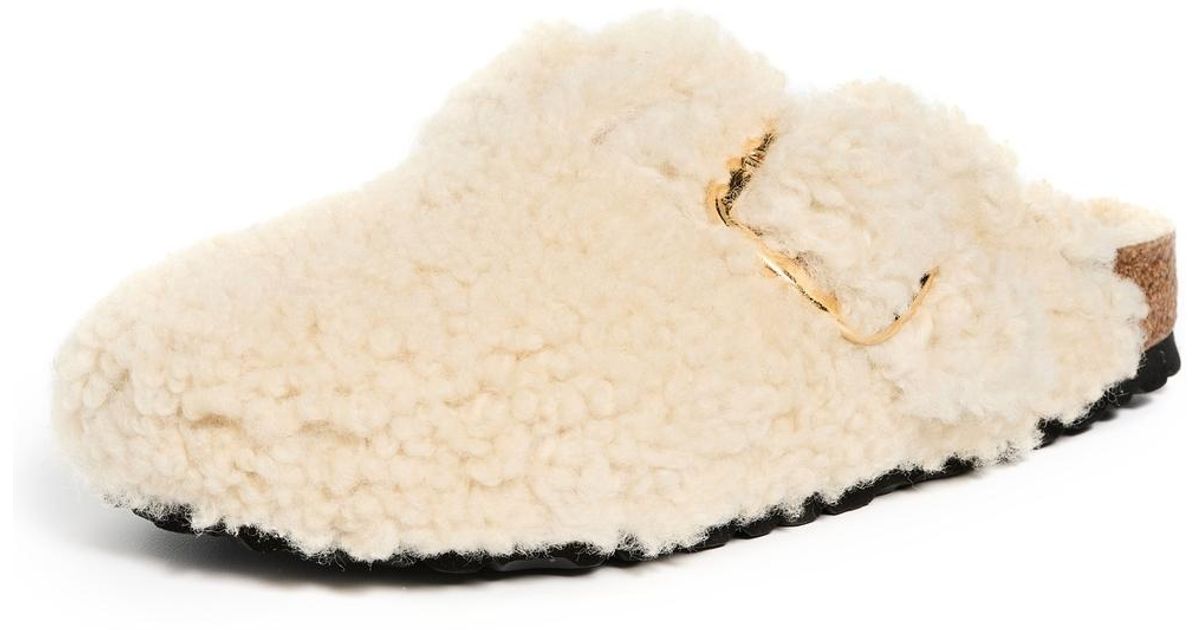 Birkenstock Boston Big Buckle Teddy Clogs in White | Lyst