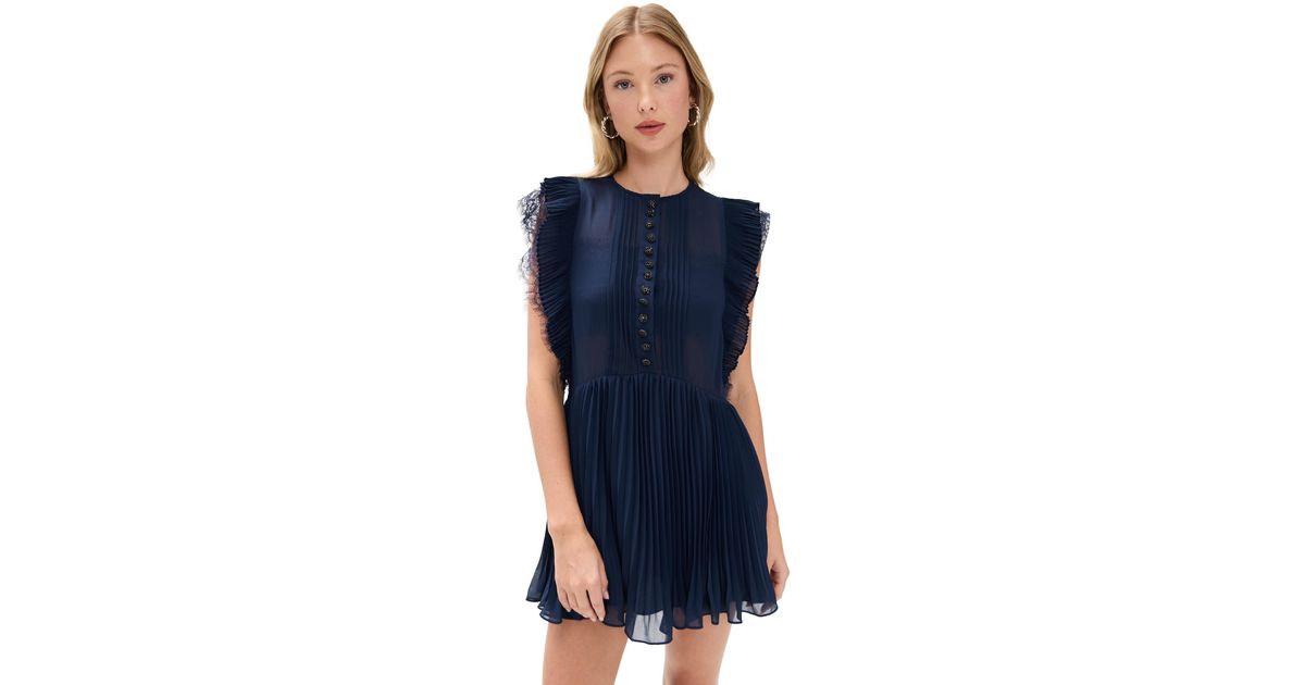 Self-Portrait Chiffon Ruffle Mini Dress in Blue | Lyst