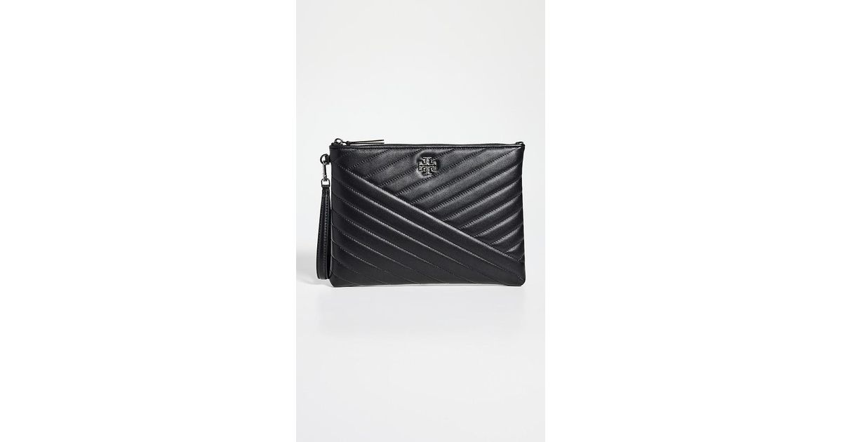 Tory Burch Kira Chevron Pave Logo Pouch in Black | Lyst
