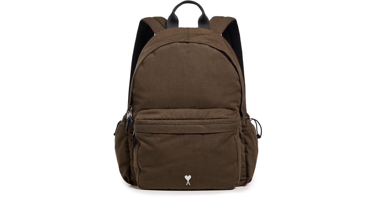 Ami Paris Ripstop Backpack in Brown for Men | Lyst