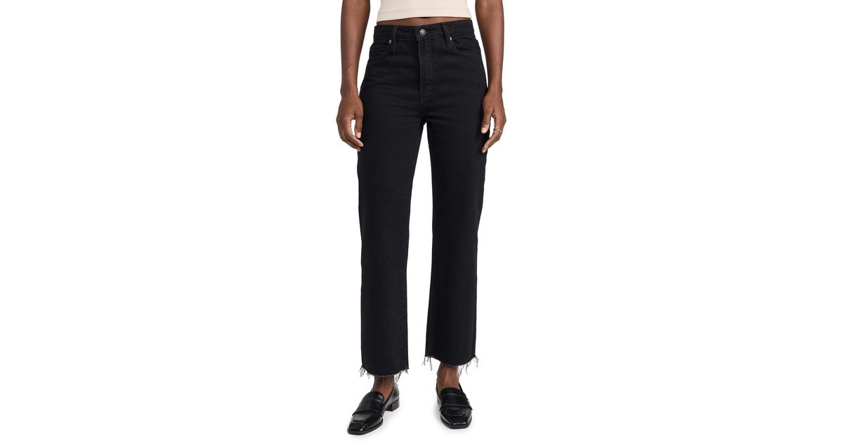 FRAME Le Jane Crop Raw Fray Jeans in Black | Lyst
