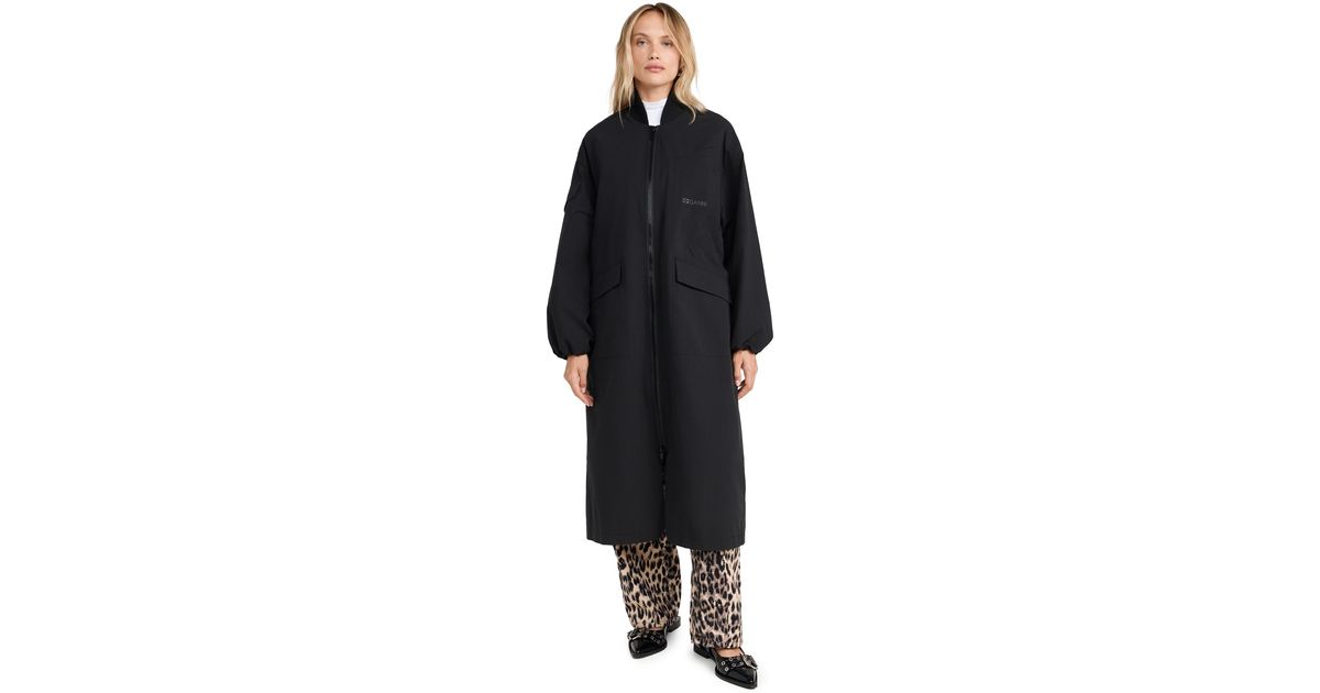 Ganni Tech Seersucker Oversized Shell Coat in Black | Lyst