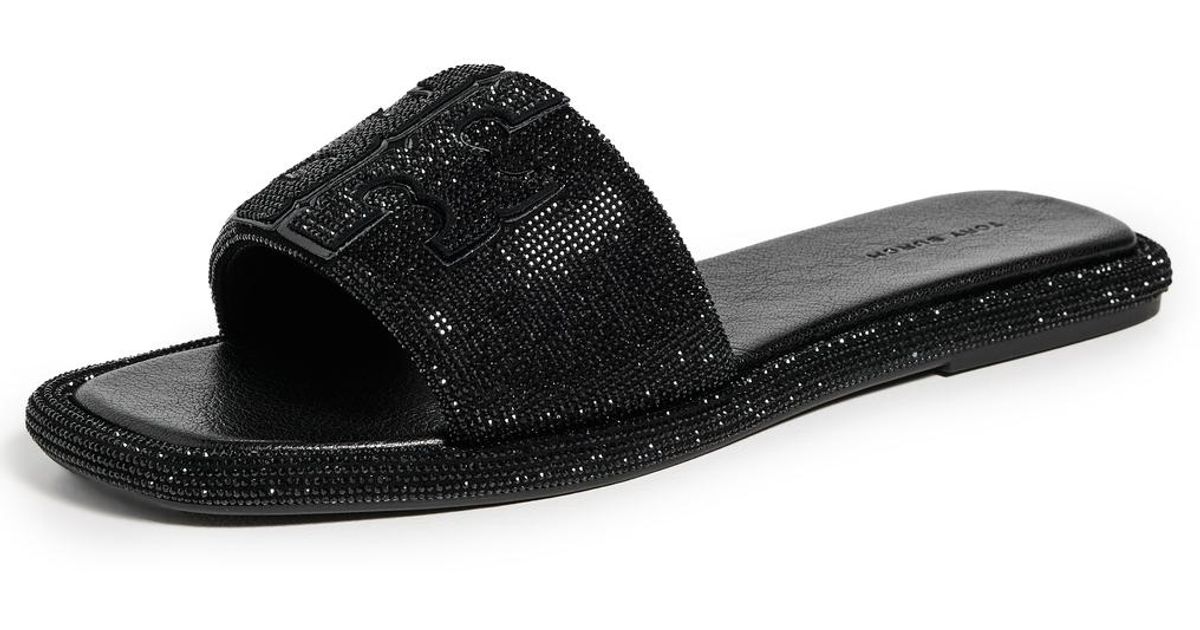 Tory Burch Double T Pave Sport Slides in Black | Lyst