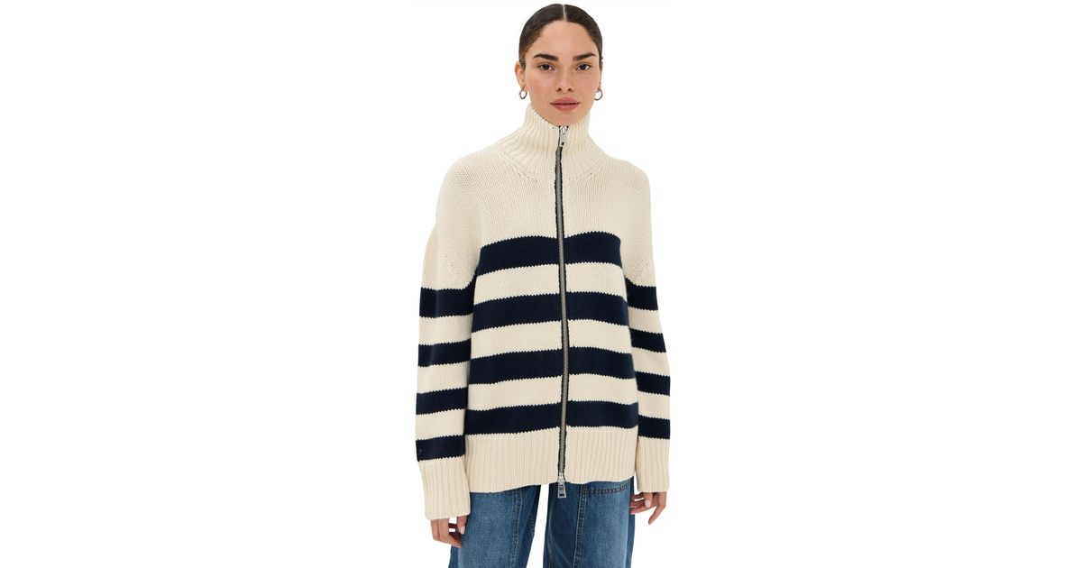 Brandon Maxwell Zip Front Striped Knit Cardigan in Black | Lyst