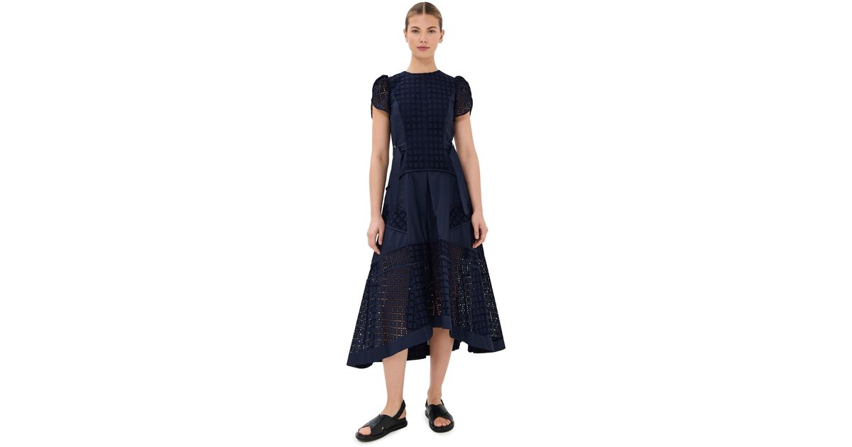 3.1 Phillip Lim Broiderie Anglaise Grid Tulip Dress in Blue | Lyst
