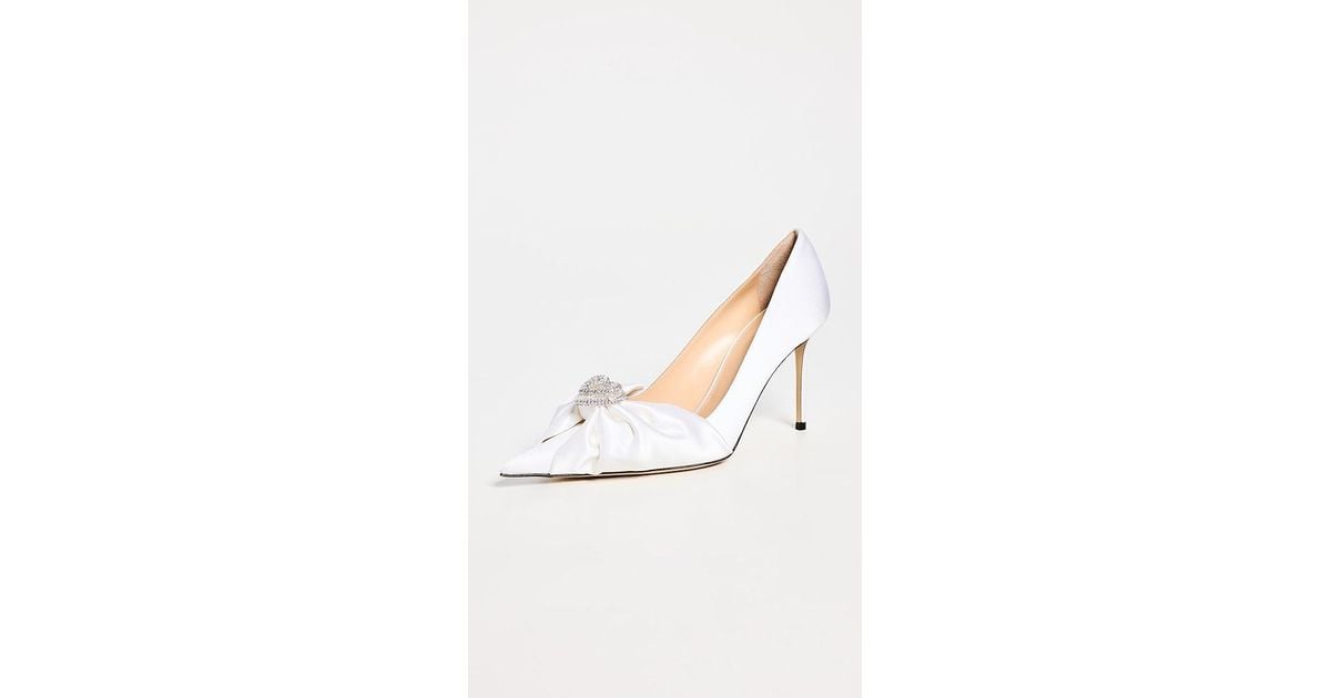 Mach & Mach Double Heart Silk Draped Satin Pumps in White | Lyst