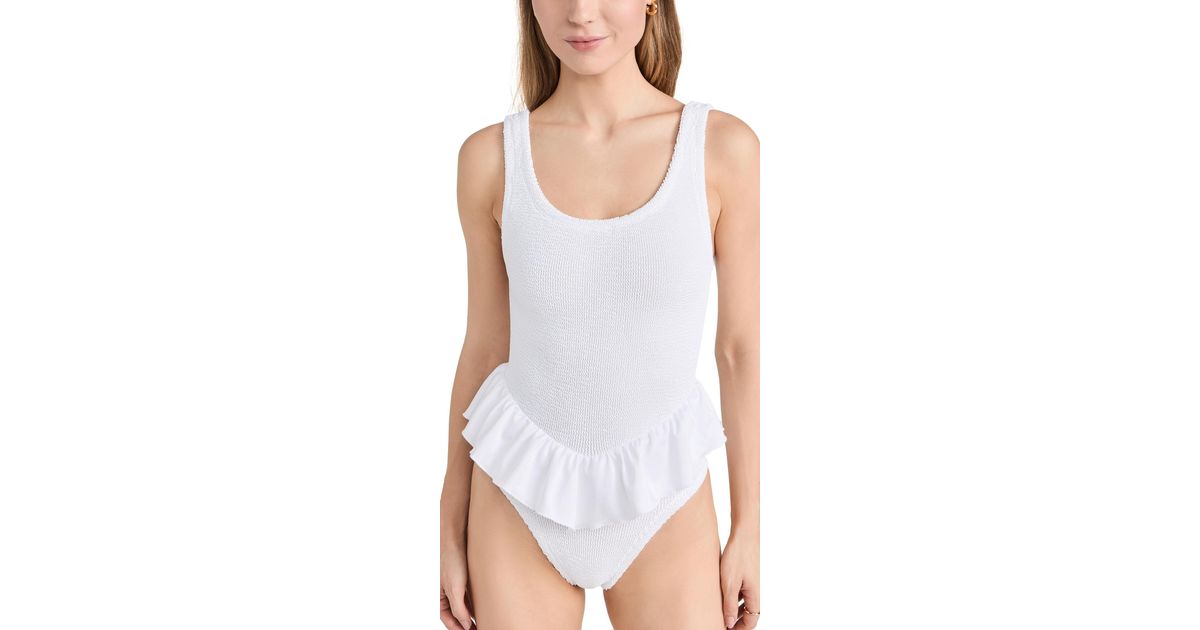 Hunza G Denise Frill Swim Crinkle One Piece in White | Lyst Hunza G Denise Frill Swim Crinkle One Piece in White | Lyst