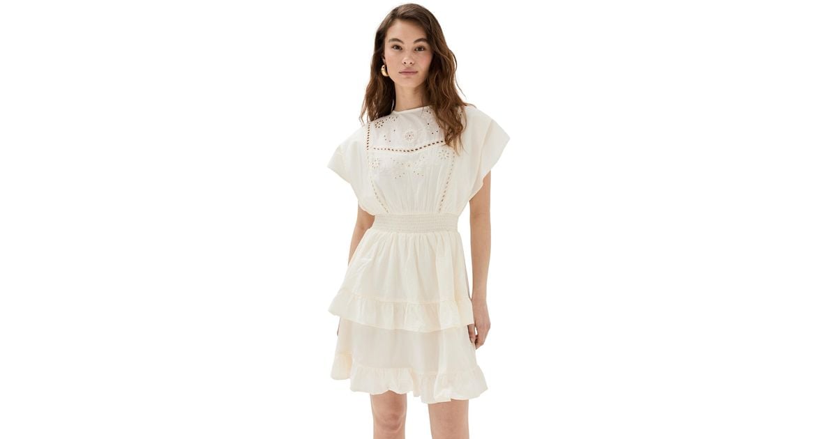 Scotch & Soda Mini Dress With Broderie in Natural | Lyst