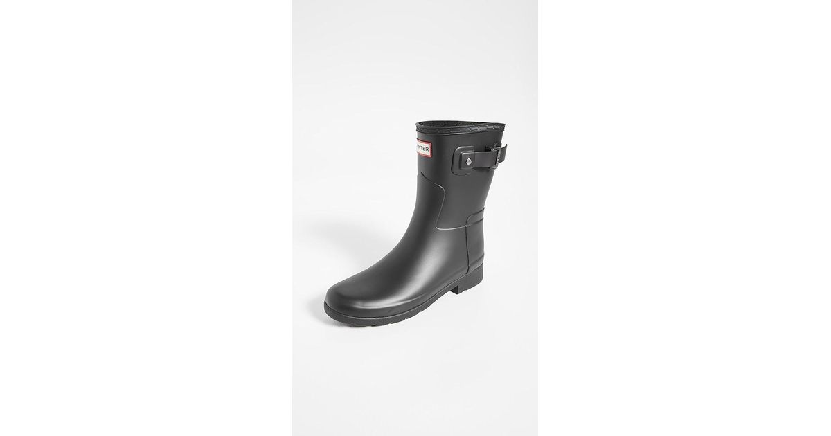HUNTER Refined Short Matte Boots in Black | Lyst