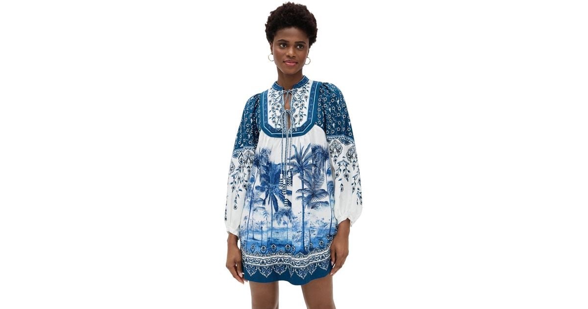 FARM Rio Palm Tree Beach Mini Dress in Blue | Lyst