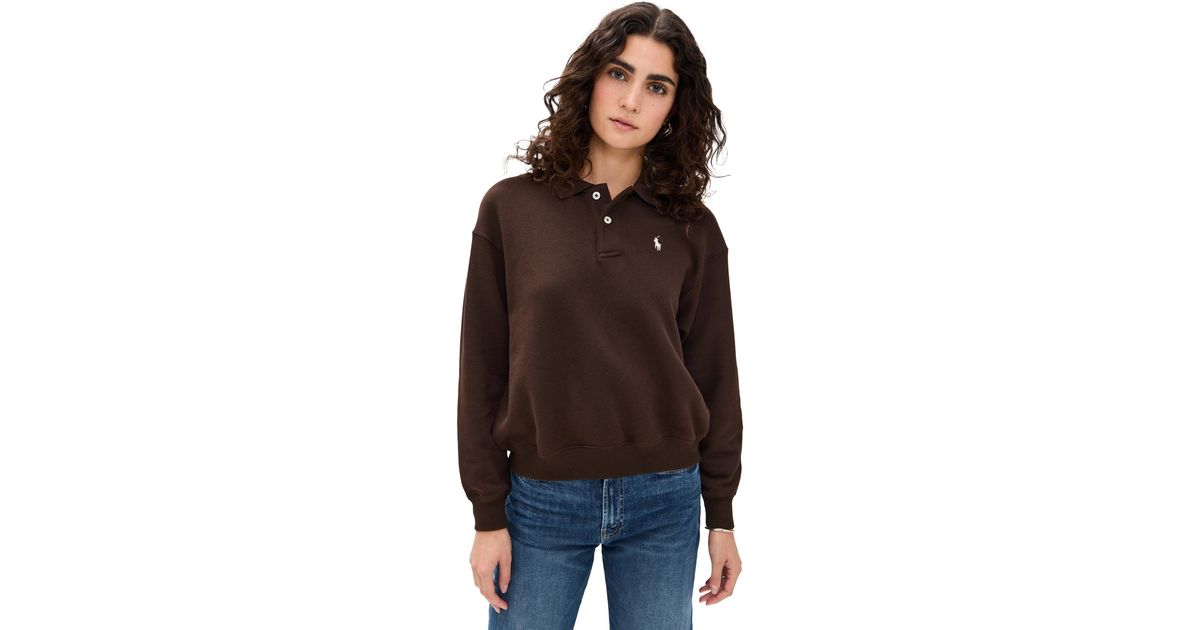 Polo Ralph Lauren Arctic Fleece Polo Long Sleeve Pullover in Black | Lyst