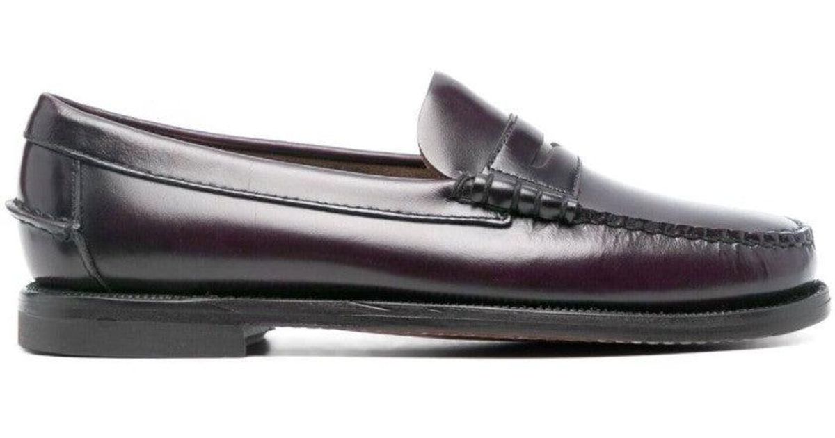 Sebago Polished Burgundy Leather Loafers With Penny Design in Gray | Lyst