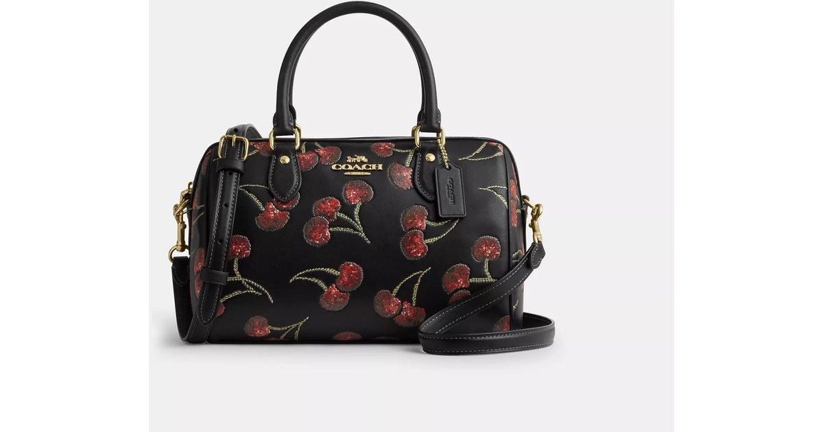 COACH Rowan Satchel Bag With Cherry Print in Black | Lyst