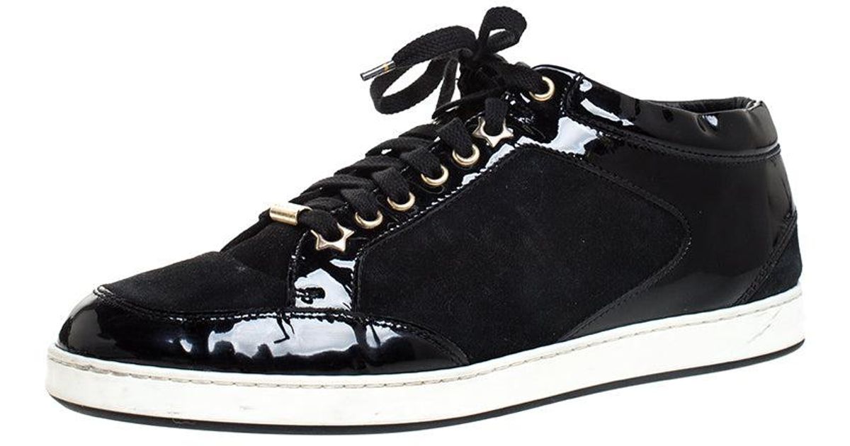 Jimmy Choo Suede And Patent Leather Miami Low Top Sneakers in Black | Lyst
