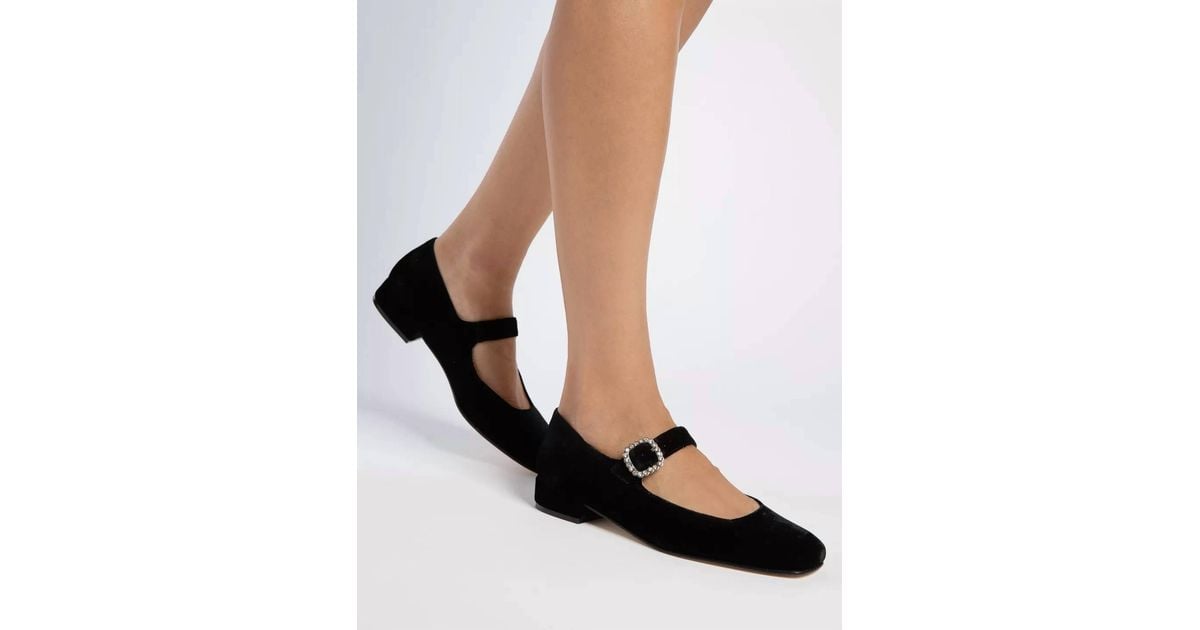 Penelope Chilvers Low Mary Jane Diamante Velvet Shoe in Black | Lyst