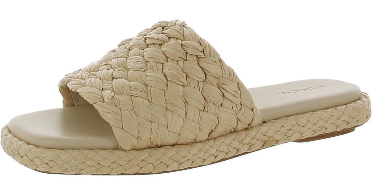 Vince Rumi Woven Square Toe Slide Sandals in Natural | Lyst