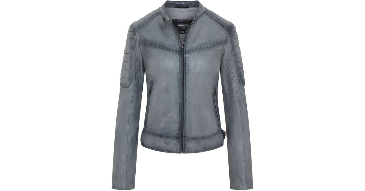 Infinity Leather Retro Quilted Leather Biker Jacket in Blue | Lyst