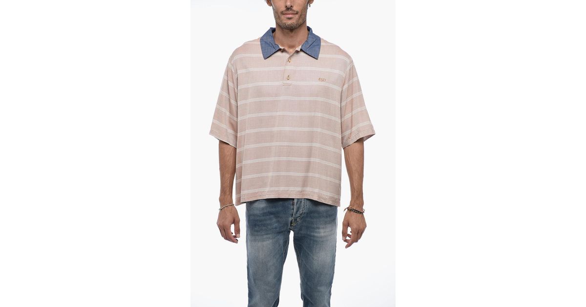 4SDESIGNS Polo Shirt With Golden-Buttons And Denim Collar in Pink for ...