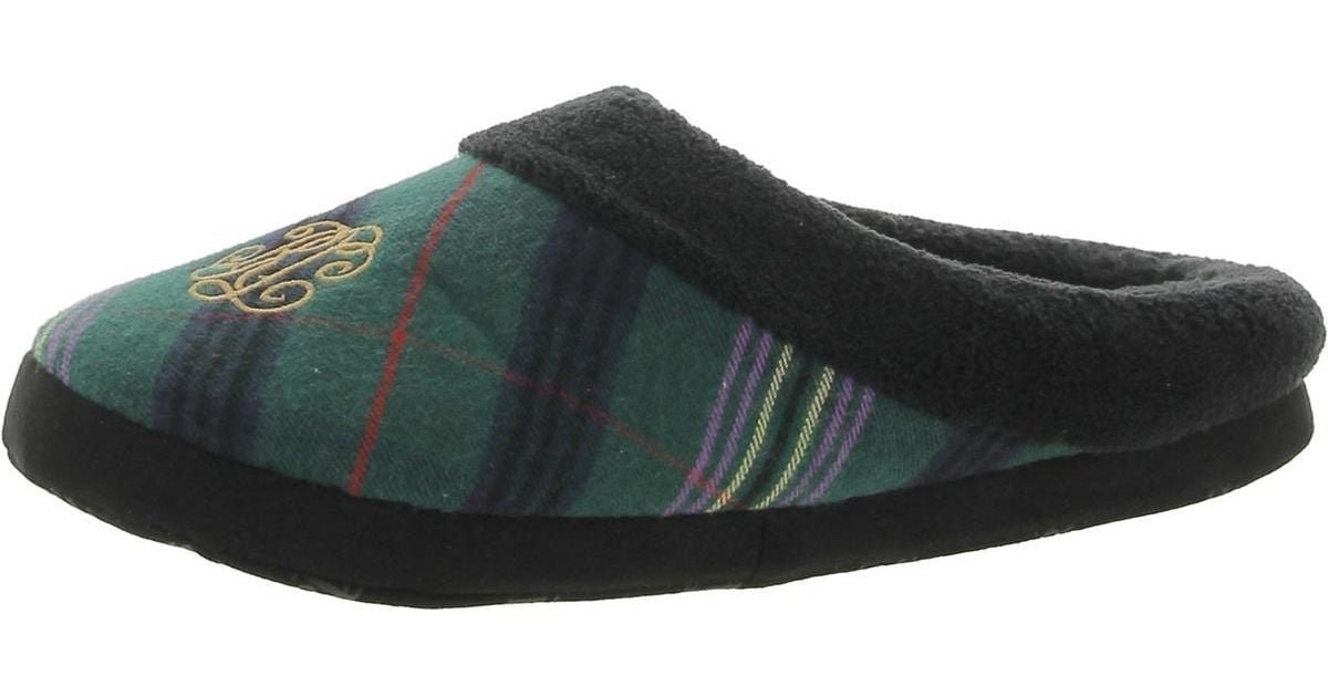 Ralph Lauren Faux Fur Embroidered Slide Slippers in Black | Lyst