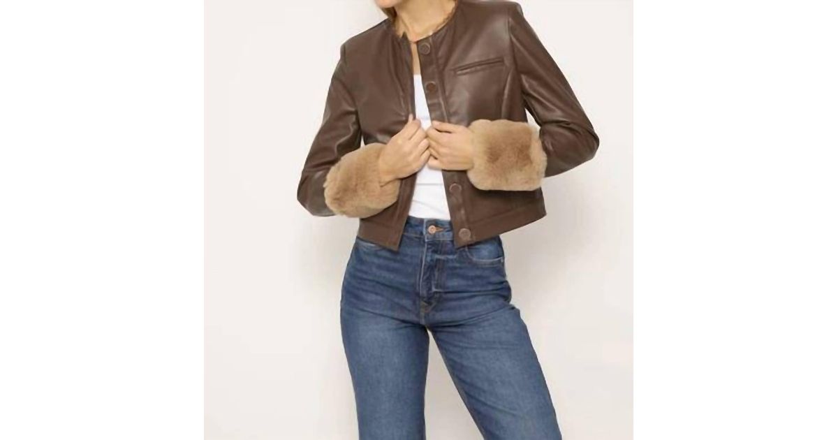 Central Park West Nola Fur Cuff Lady Jacket in Blue | Lyst