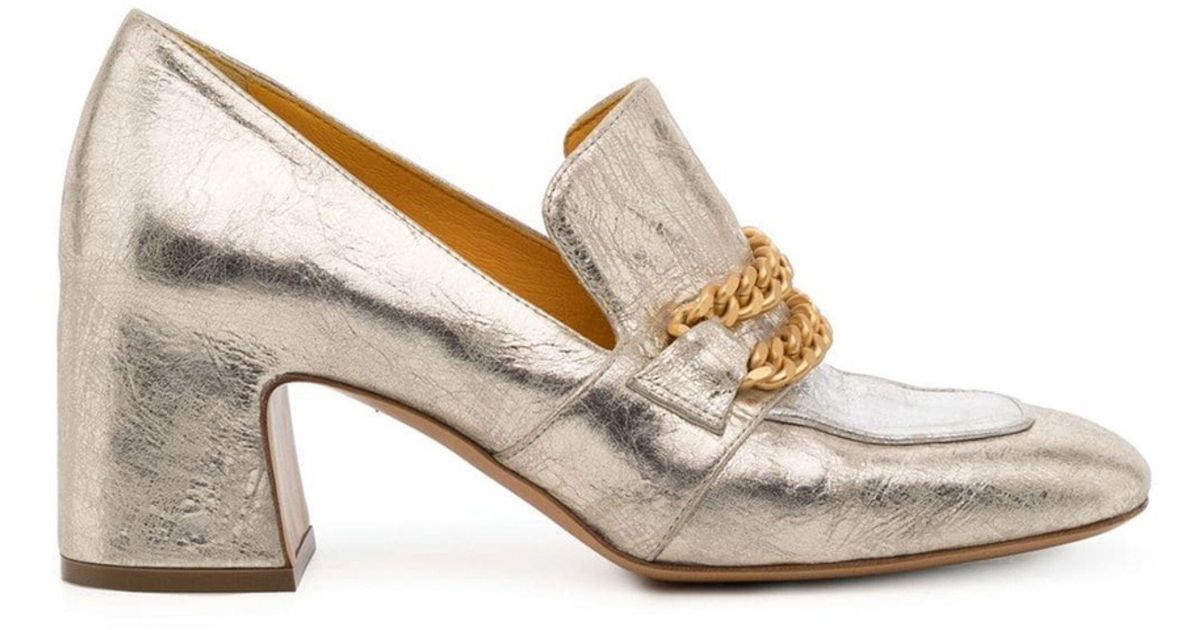 Madison Maison Leather Mid Heel Loafer With Chain in White | Lyst
