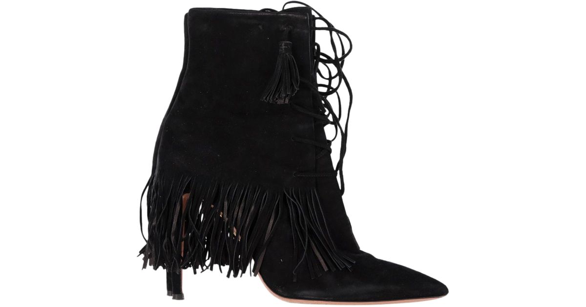Aquazzura Mustang 105 Fringe Heeled Ankle Boots in Black | Lyst