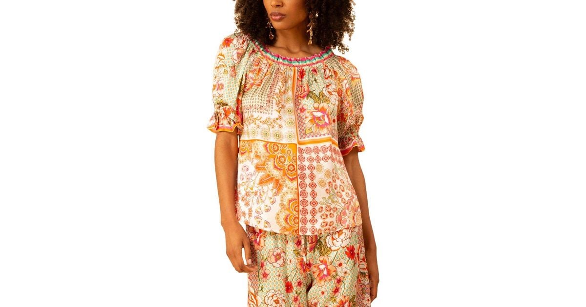 Hale Bob Tatum Silk-Blend Blouse in Orange | Lyst