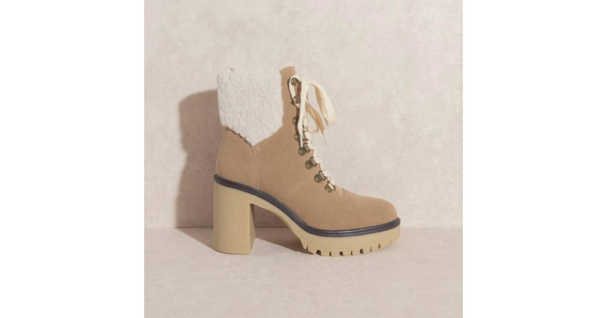 Oasis Society Platform Lace Up Boot in Natural | Lyst