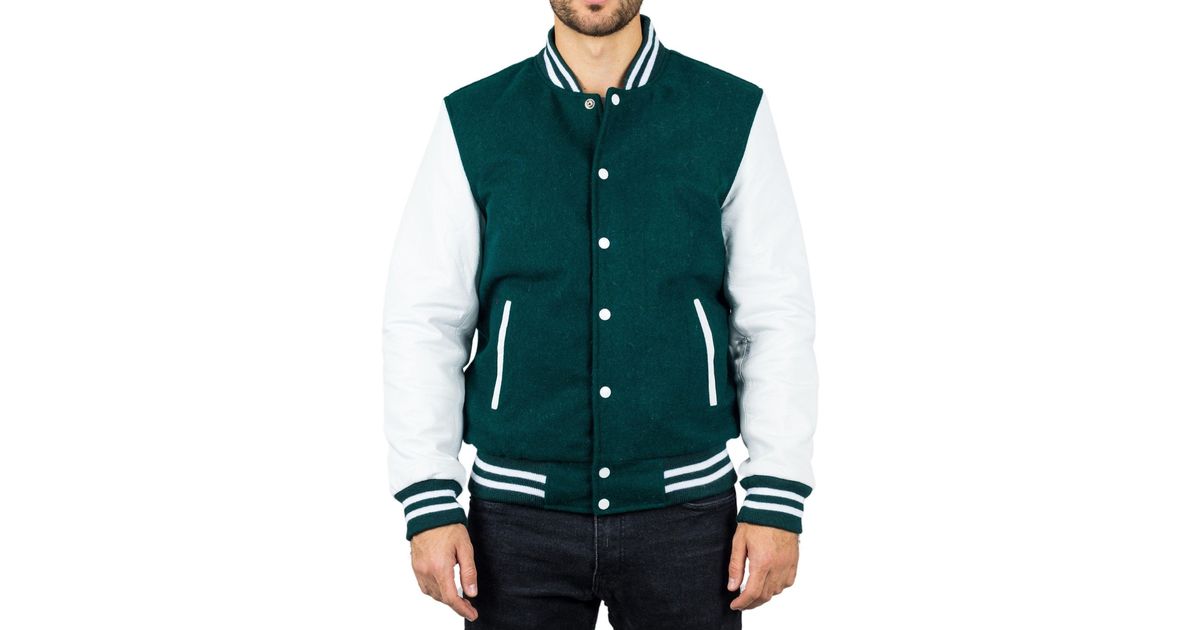 TruClothing Varsity Bomber Jacket Wool Body Real Leather Sleeves ...