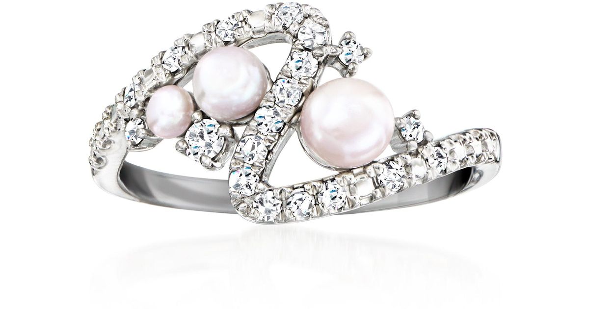 Ross-Simons 2.5-5Mm Cultured Pearl And Diamond Swirl Ring in Metallic ...